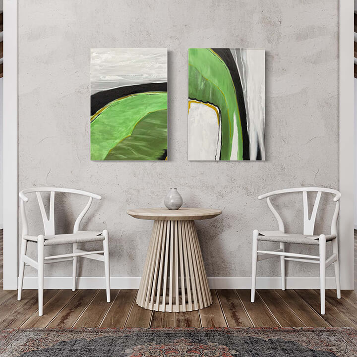 Shop Verdant Crescendo – Hand Painted Abstract Canvas Art Pair ...