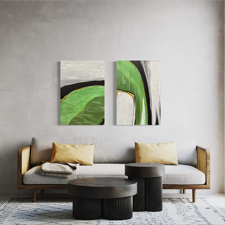 Shop Verdant Crescendo – Hand Painted Abstract Canvas Art Pair ...